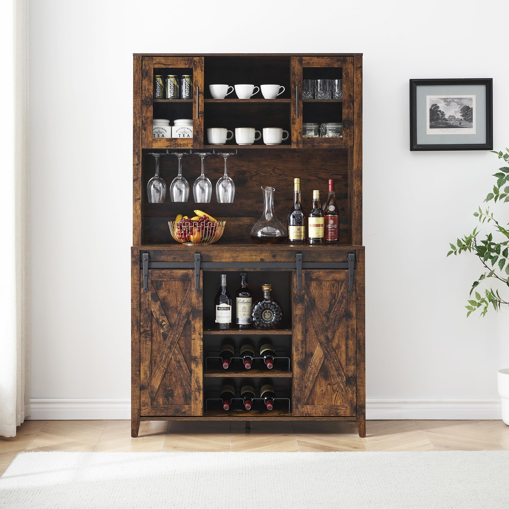 Faitaliicy Tall Farmhouse Bar Cabinet With Sliding Barn Door Rustic ...
