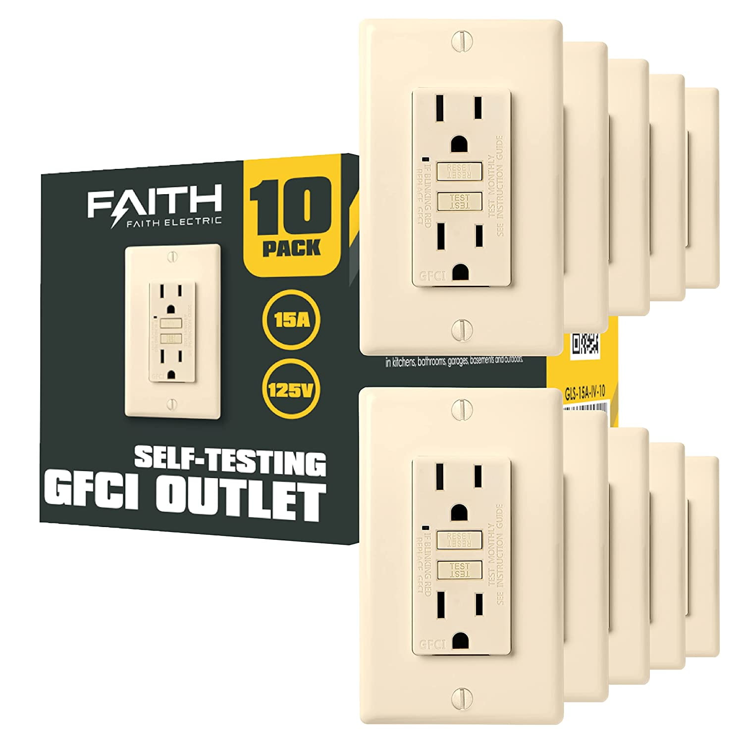 Faith [10-Pack] 15A GFCI Outlets, ETL Listed, Non-Tamper-Resistant GFI ...