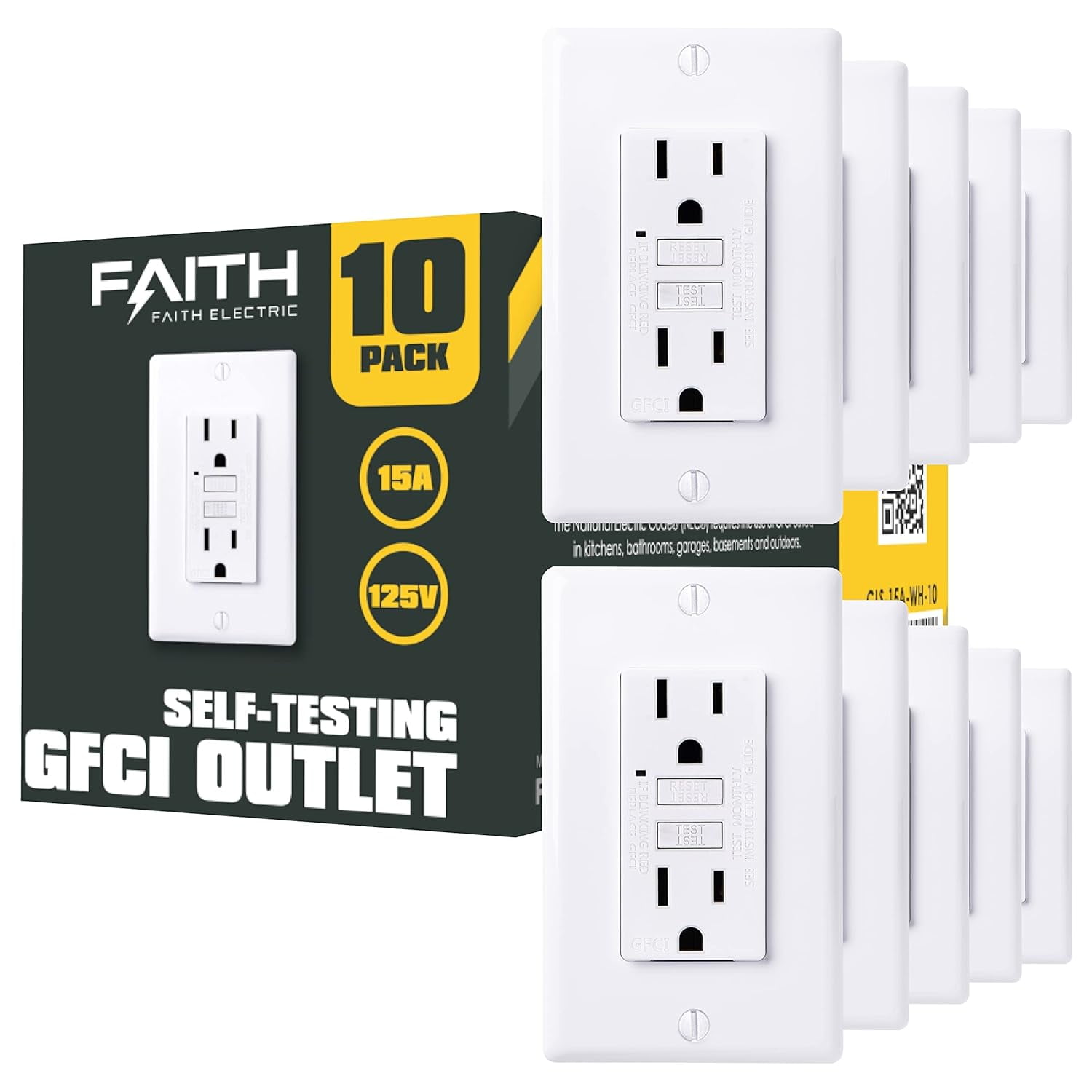 Faith [10-Pack] 15A GFCI Outlets, ETL Listed, Non-Tamper-Resistant GFI ...