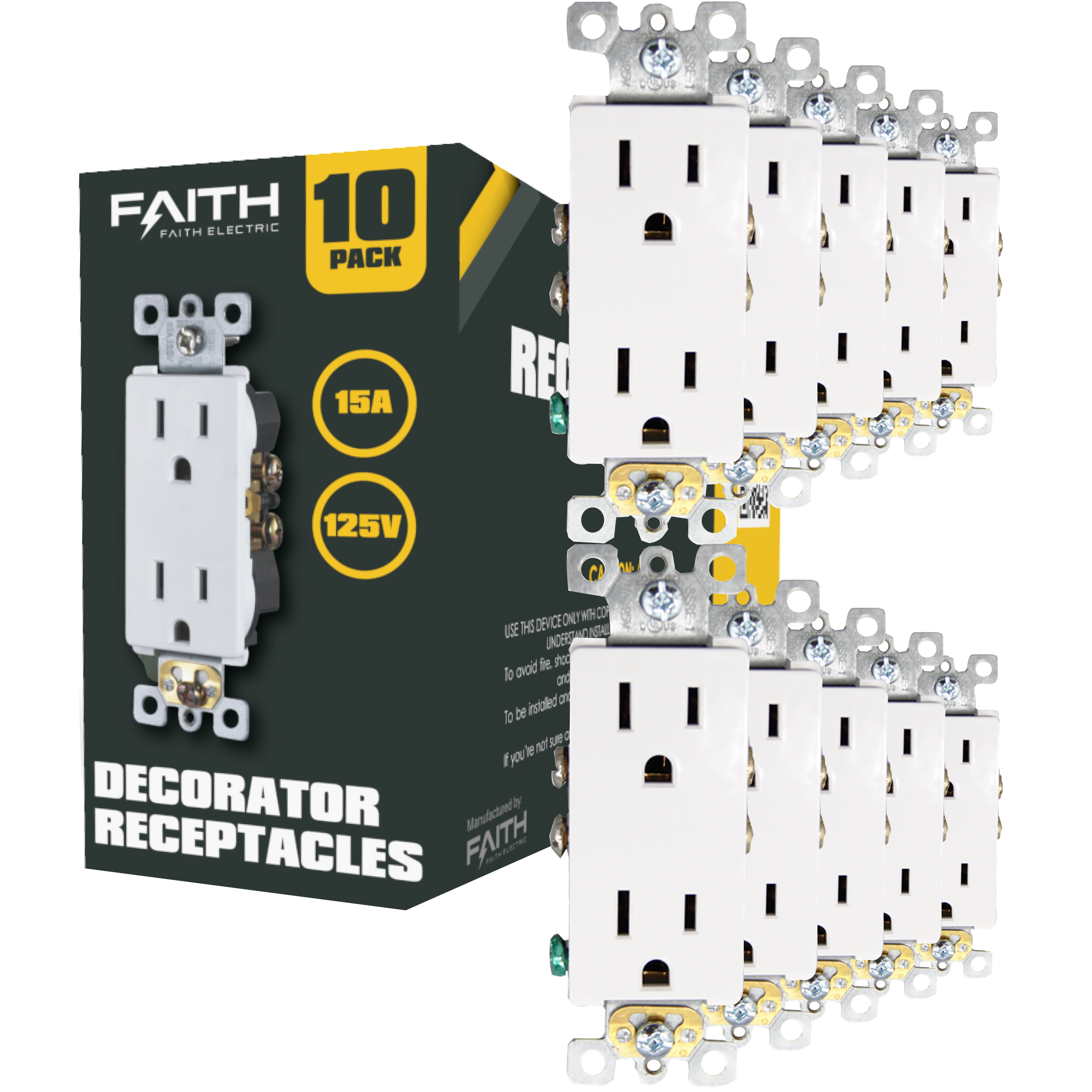 Faith [10-Pack] Non-Tamper-Resistant Outlet, 15A 125V Decorator ...