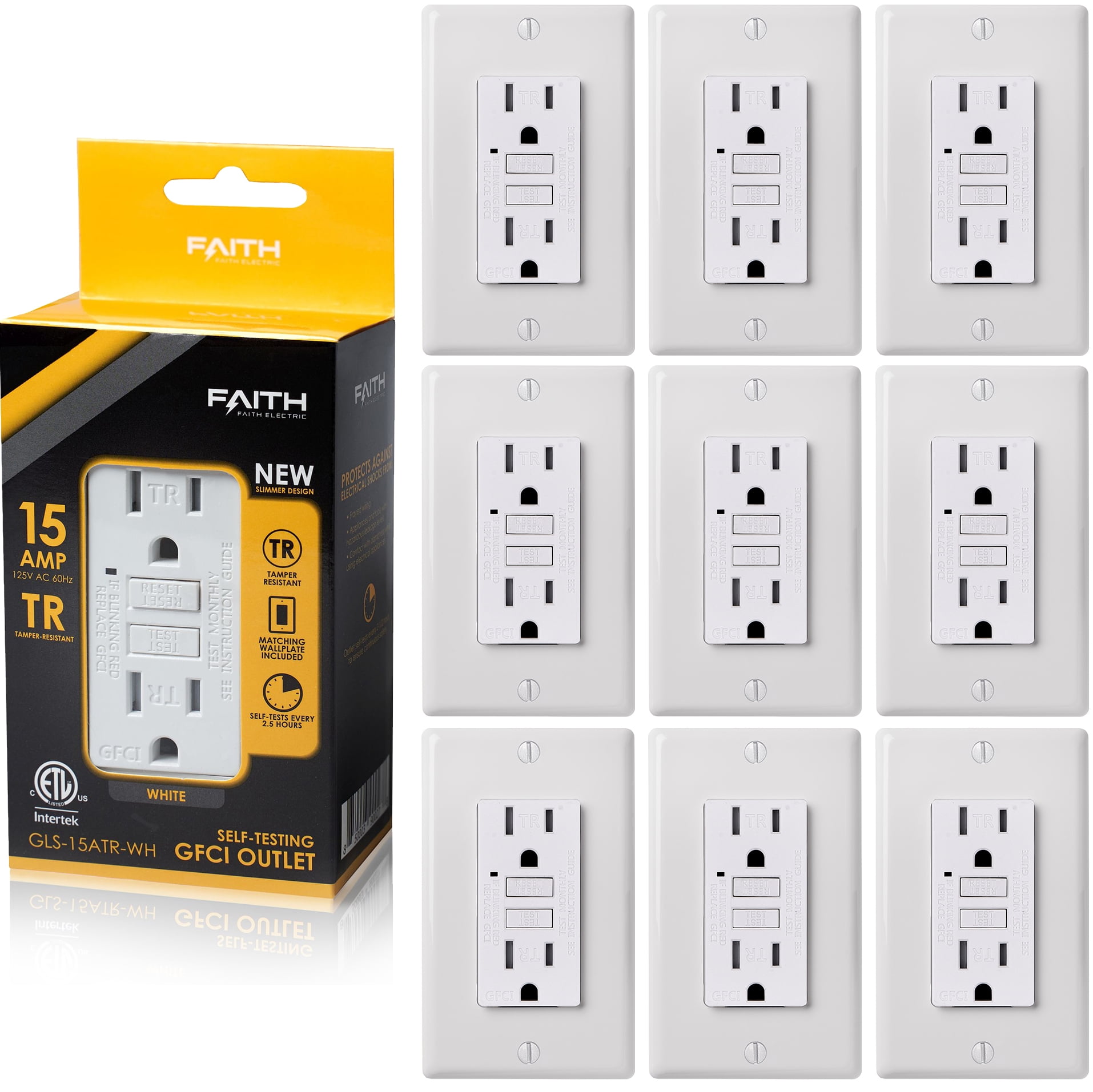 Faith 15A GFCI Outlets, Slim, Tamper-Resistant GFI Duplex Receptacles ...