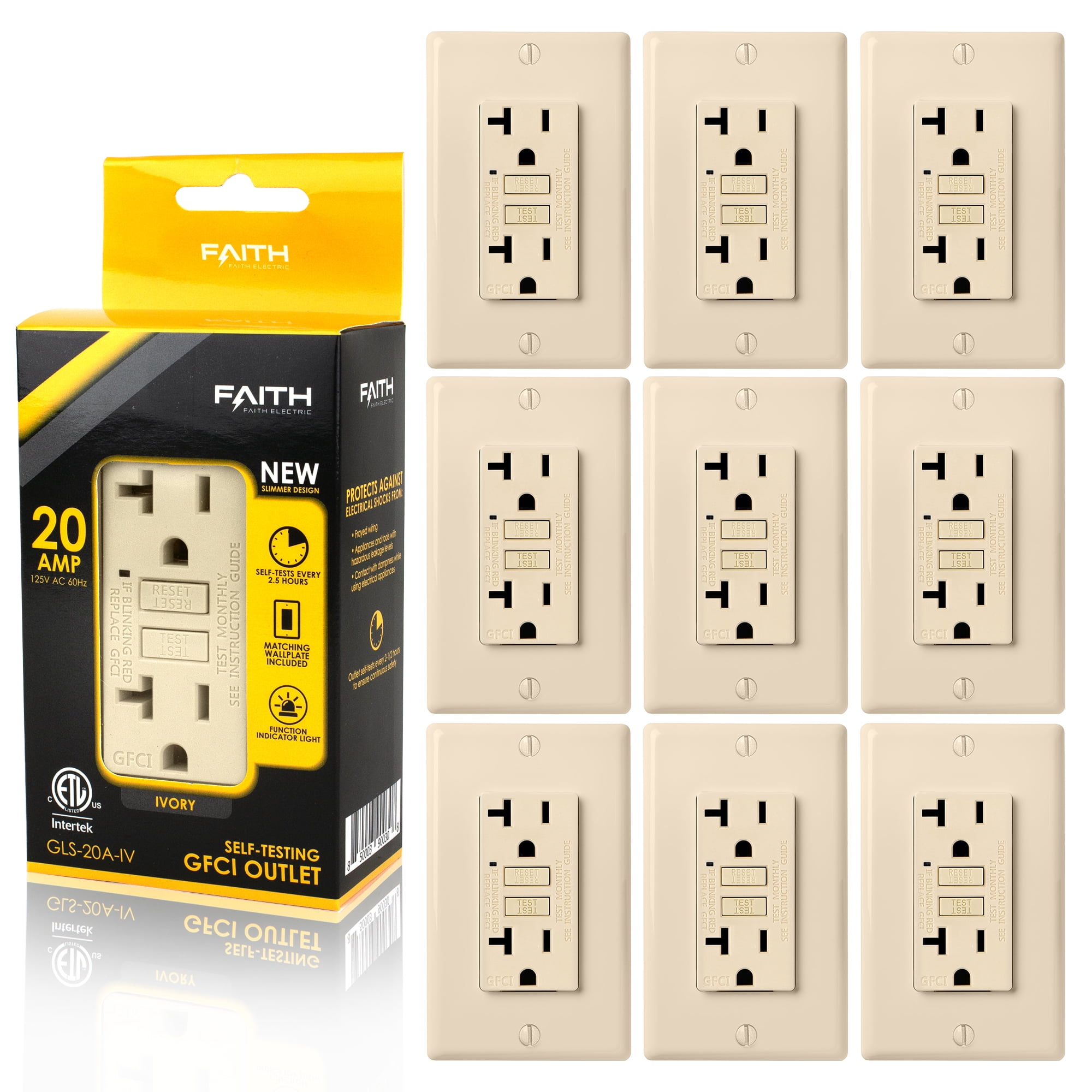 Faith 20A GFCI Outlets, Slim, GFI Receptacles with Wall Plate, Ivory ...