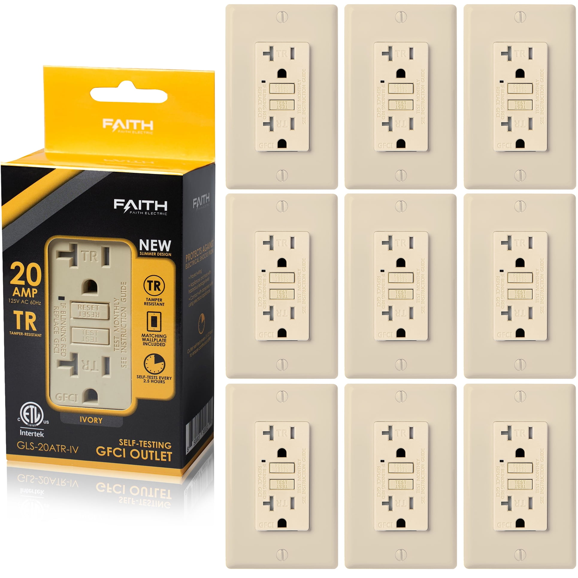 Faith 20A GFCI Outlets, Slim, Tamper-Resistant GFI Duplex Receptacles ...