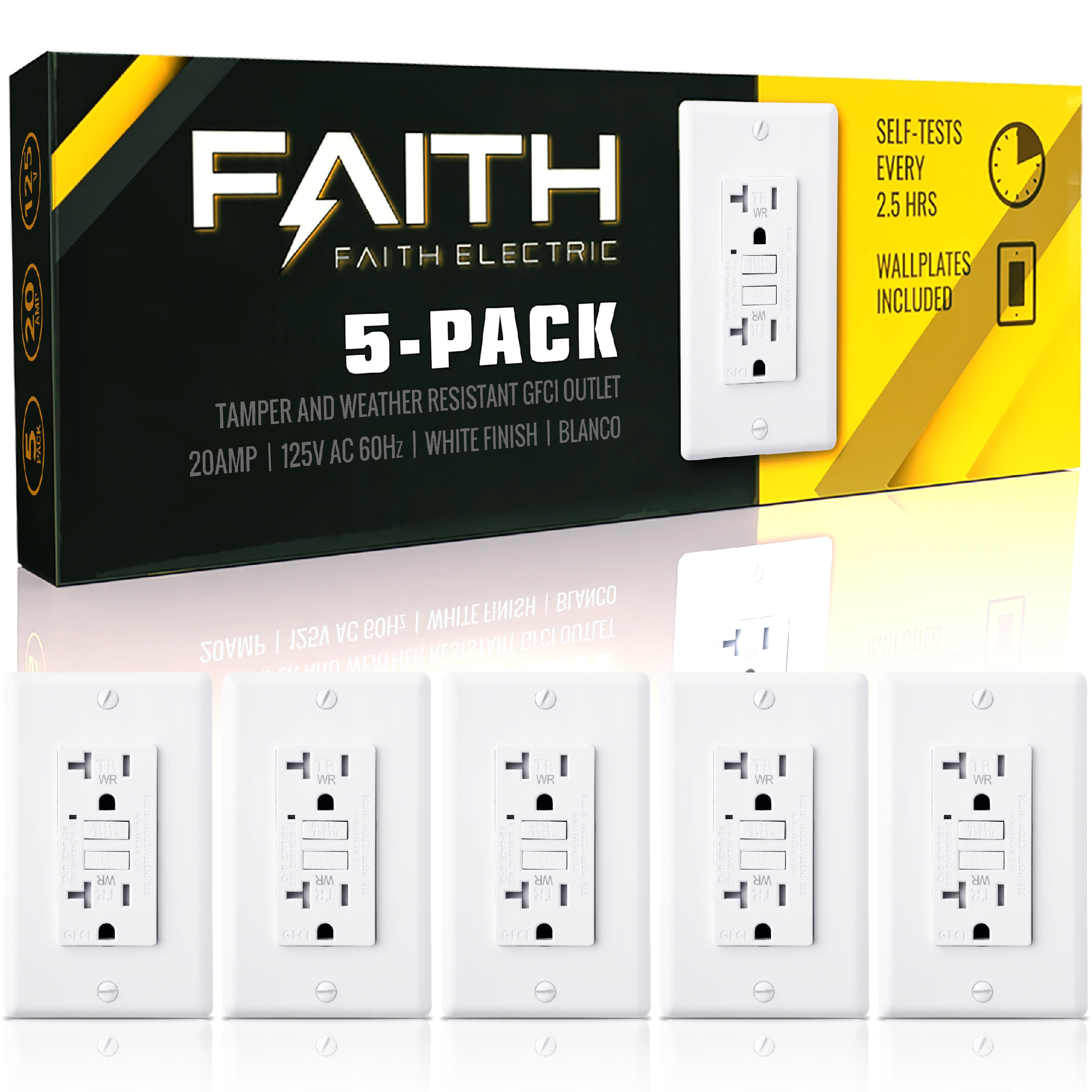 Free Shipping! Faith [5-Pack] 20A Outdoor GFCI Outlets Slim, Weather ...