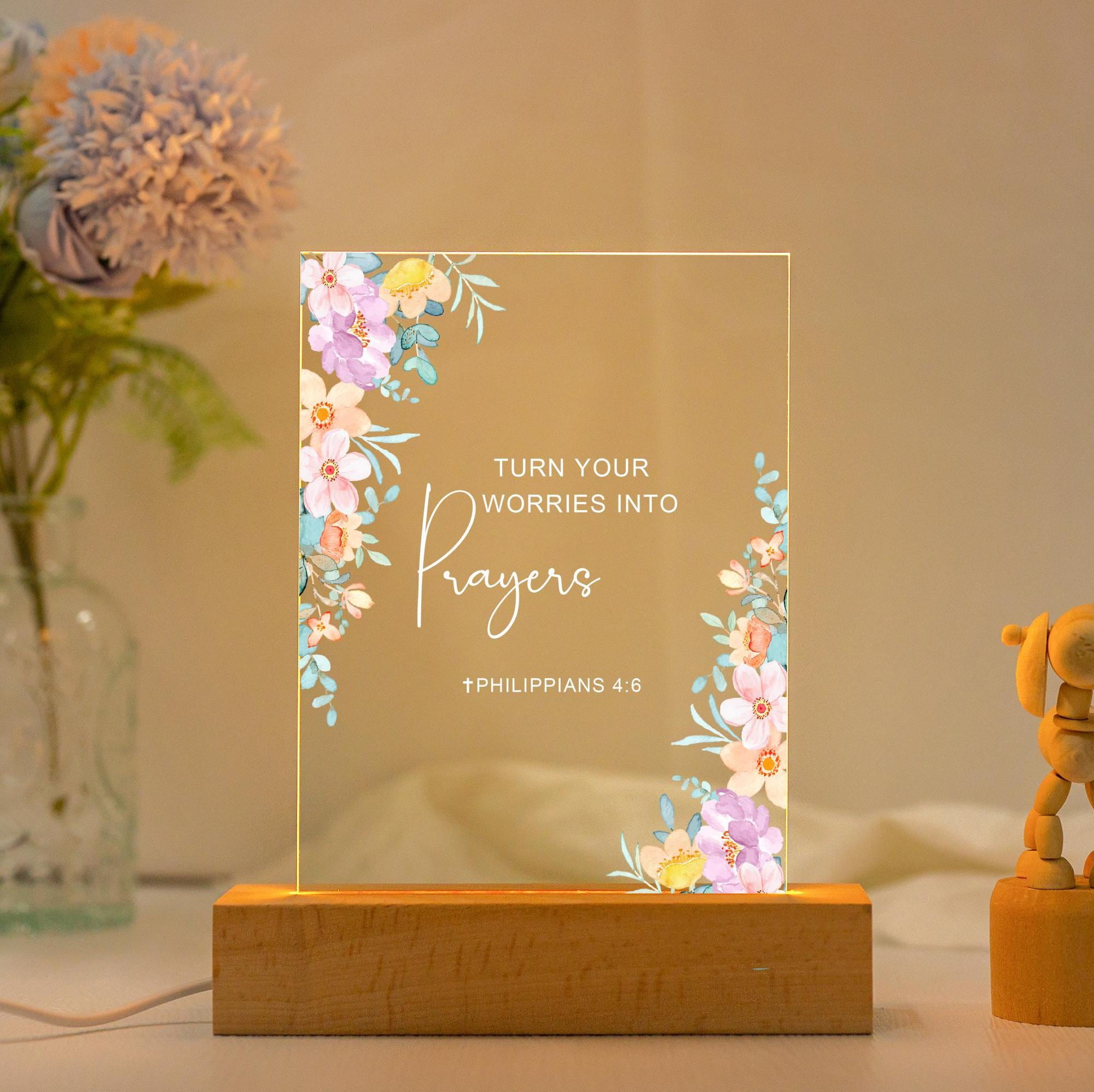 Faith Based Bible Verse Custom Table Light Acrylic Board Wooden Base ...