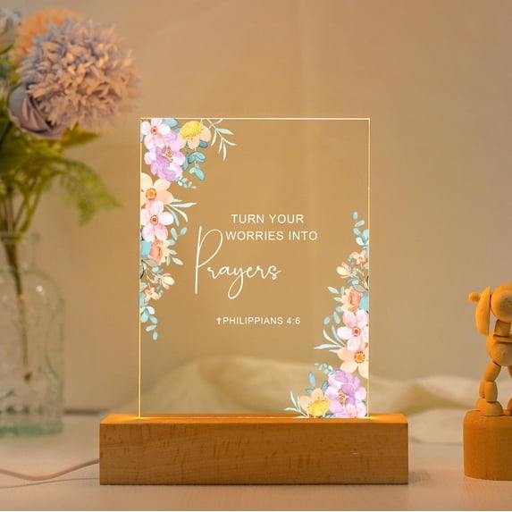 Faith Based Bible Verse Custom Table Light Acrylic Board Wooden Base ...