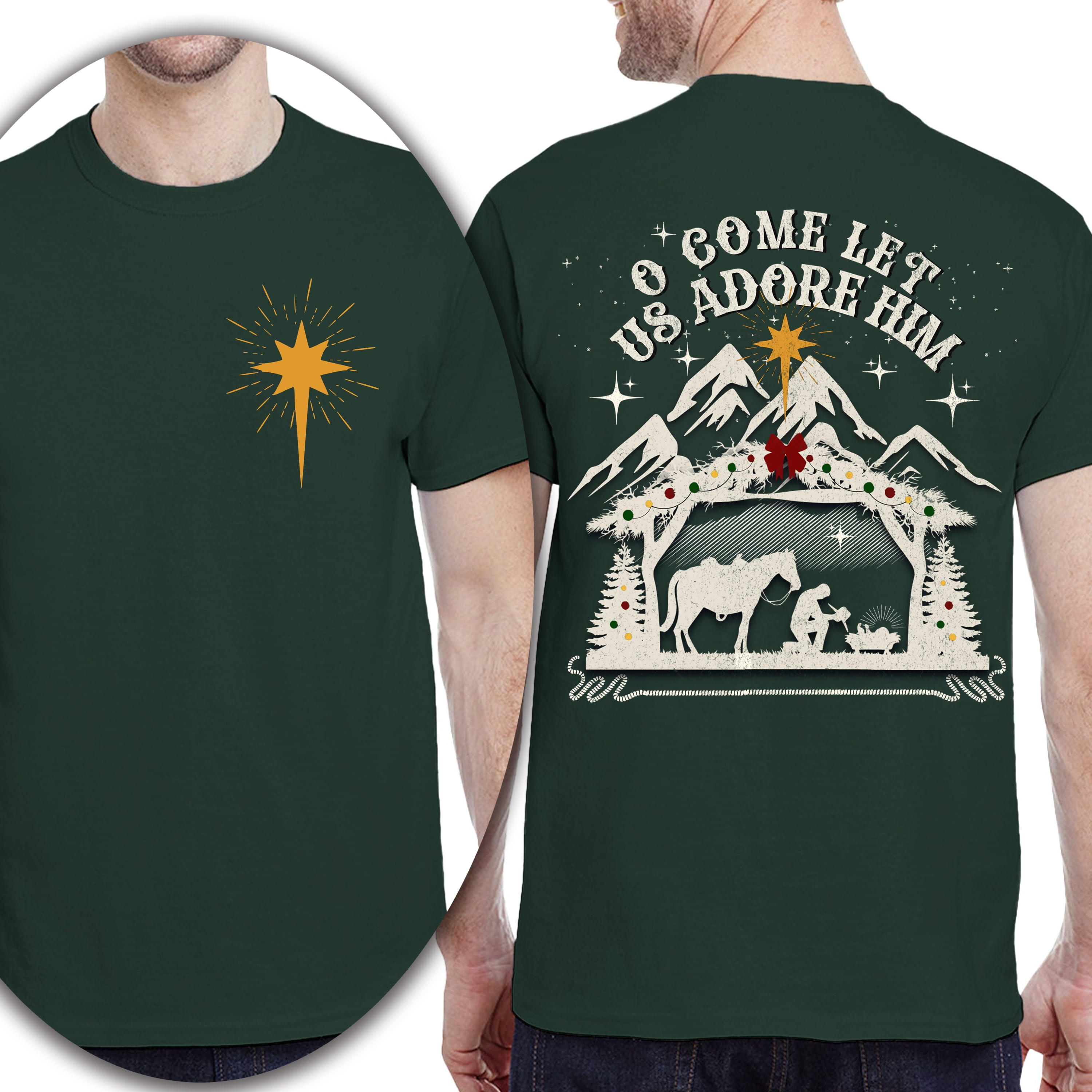 Faith-Based Christmas Shirt for Men – Nativity Scene Tee with Star ...