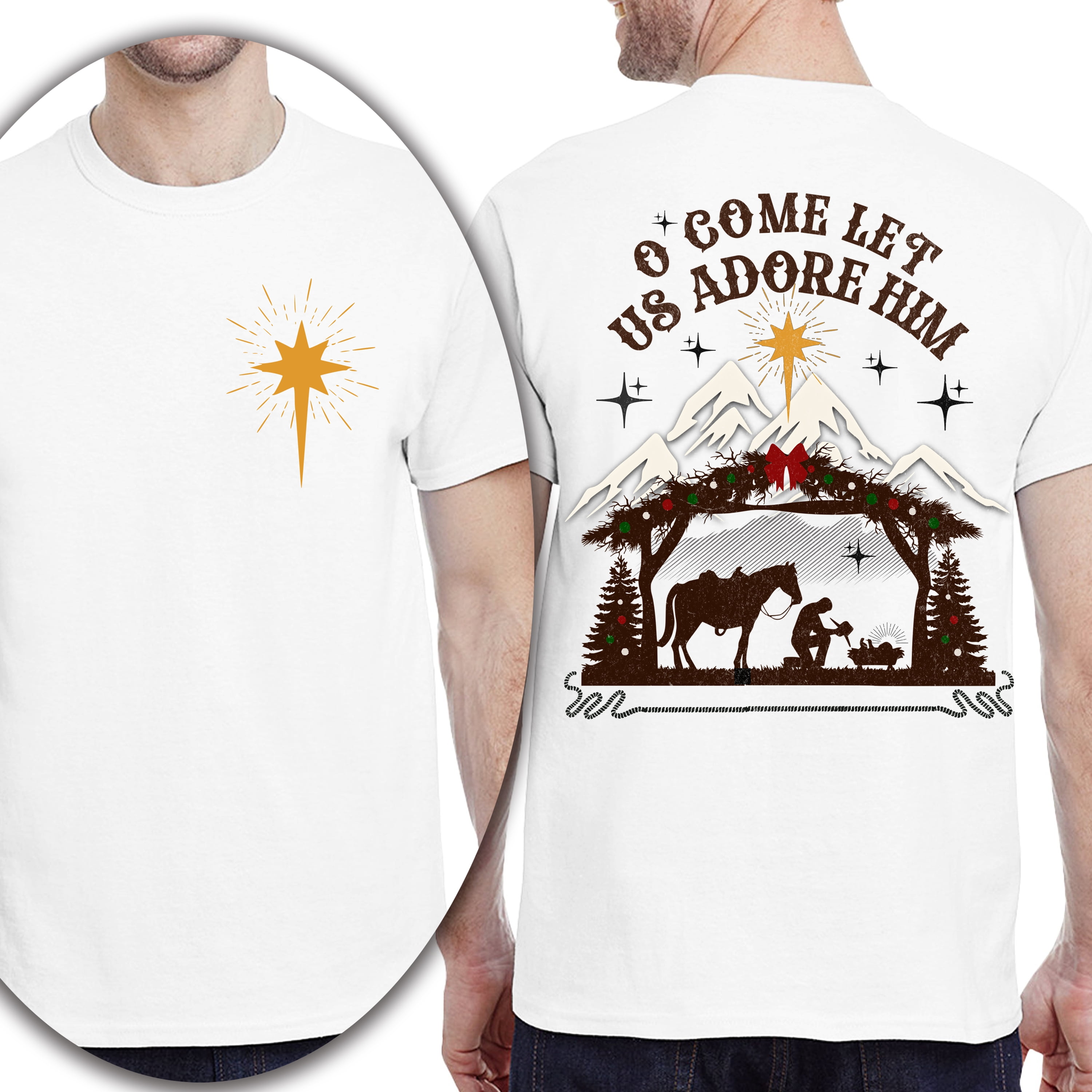Faith-Based Christmas Shirt for Men – Nativity Scene Tee with Star ...
