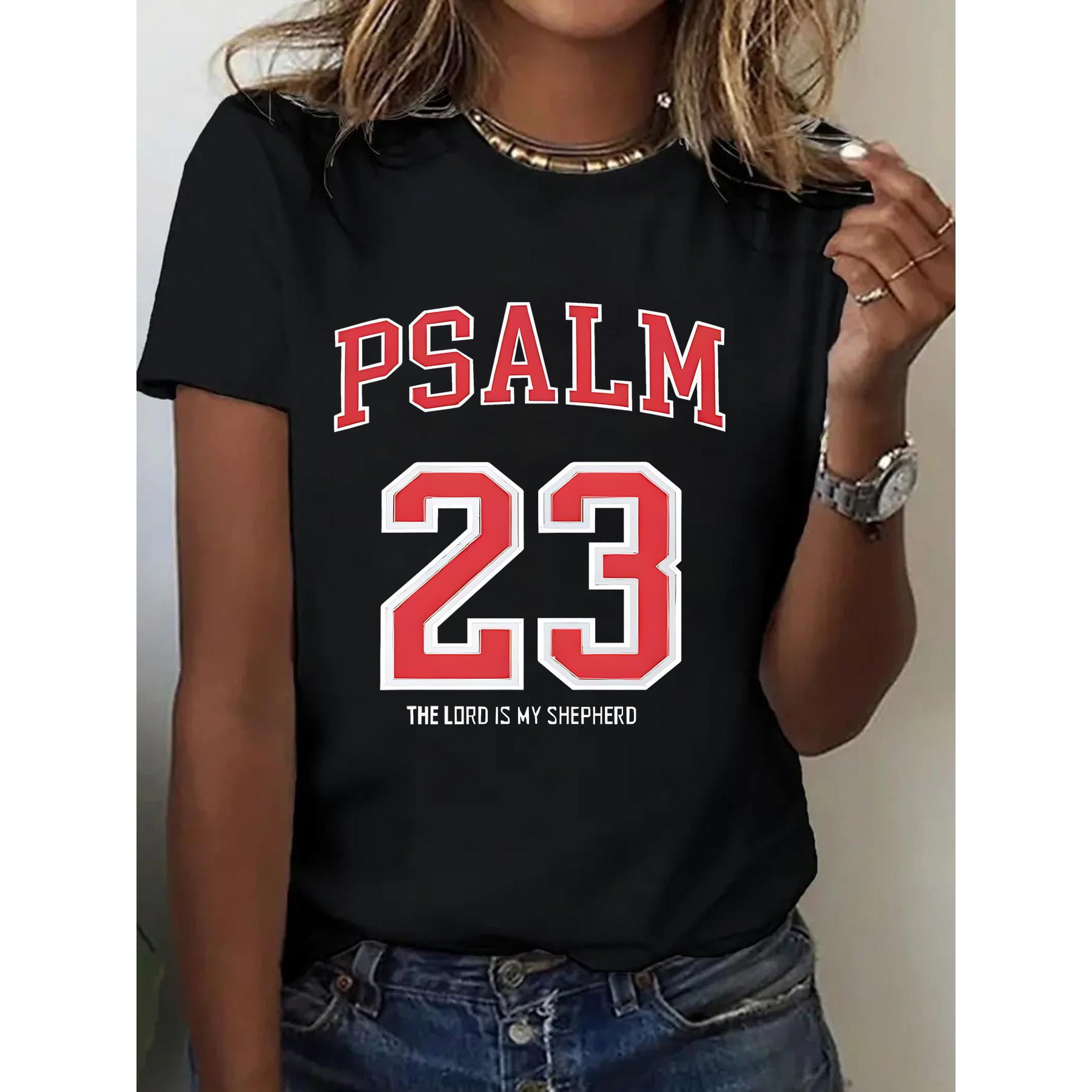 Faith-Based Graphic Tee - Psalm 23 Scripture & Floral Cross Design ...