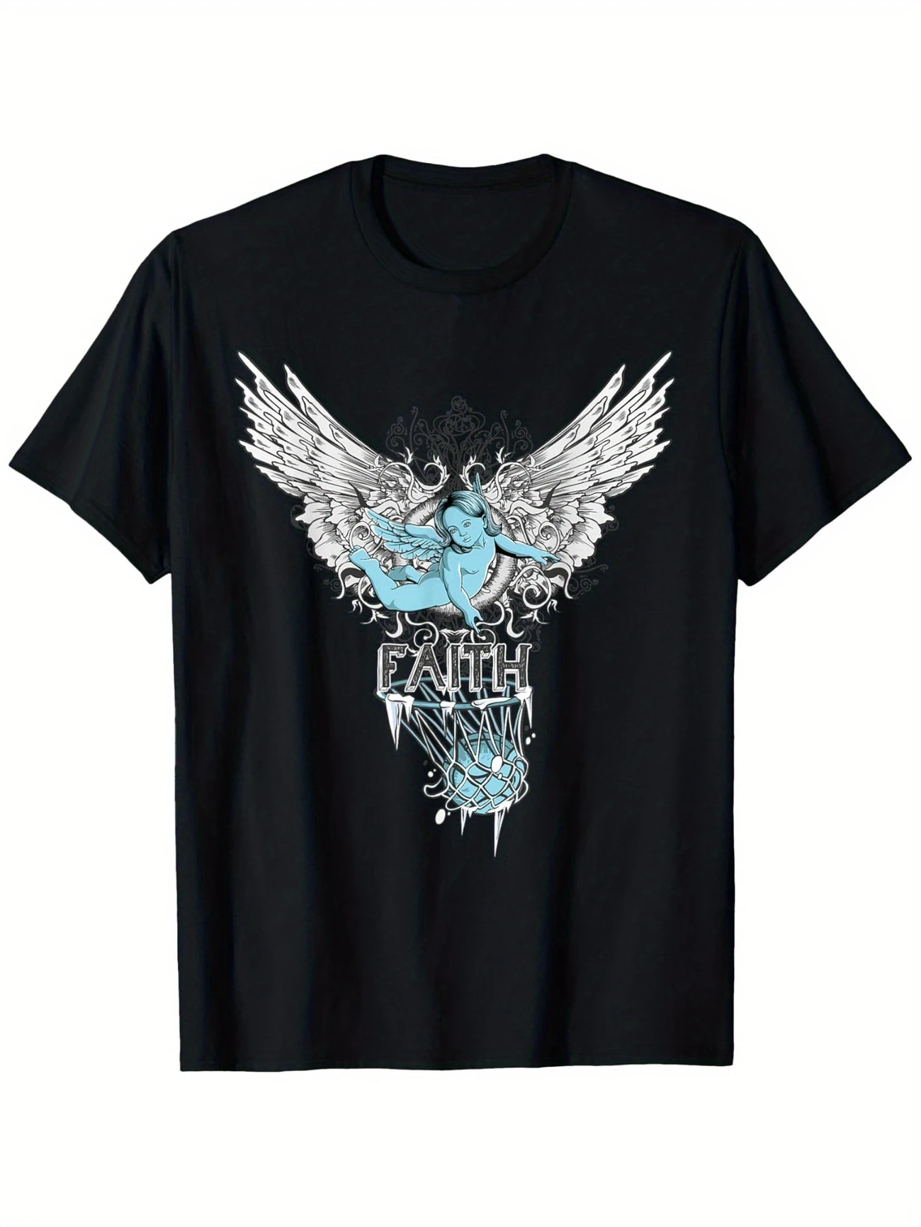Faith & Basketball Angel Graphic T-Shirt - 100% Cotton, Black, Unisex ...