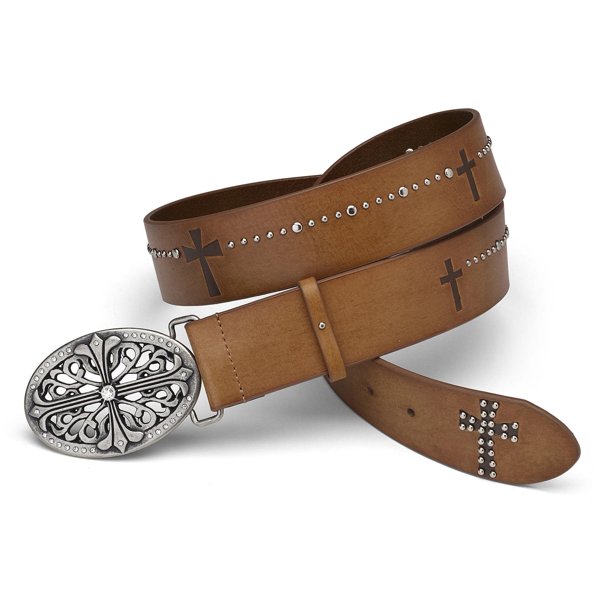 Faith Belt 43 Camel Leather Stud - Walmart.com