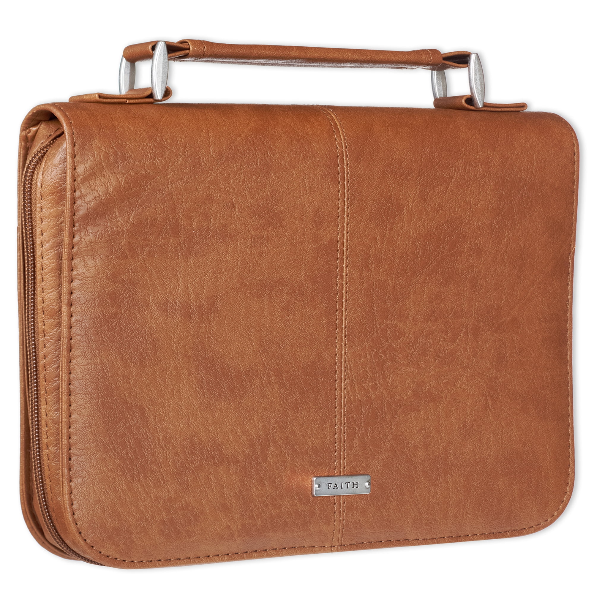 Faith Brown Luxleather Bible Cover with Cross Engraved Zippered ...