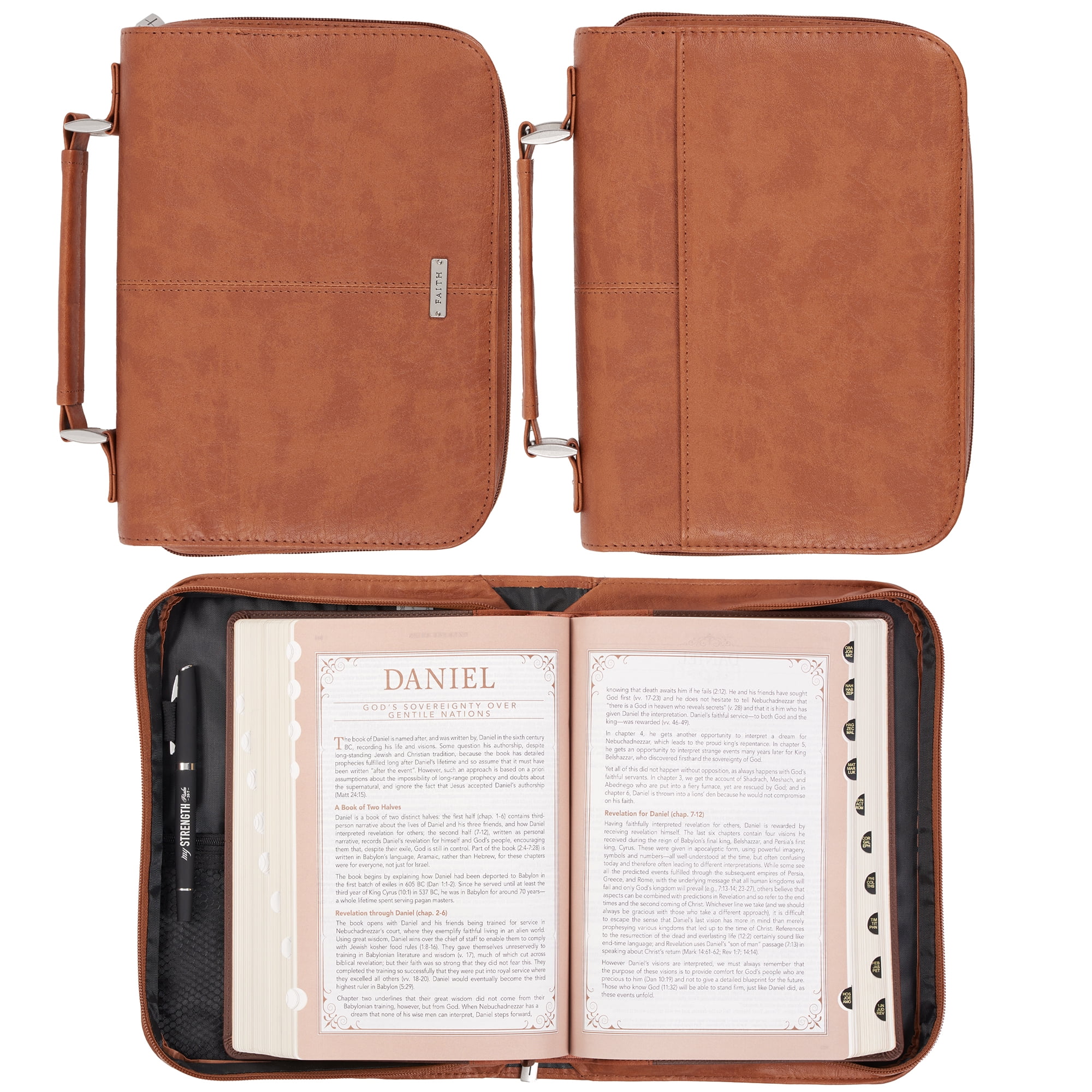 Faith Brown Luxleather Bible Cover with Cross Engraved Zippered ...