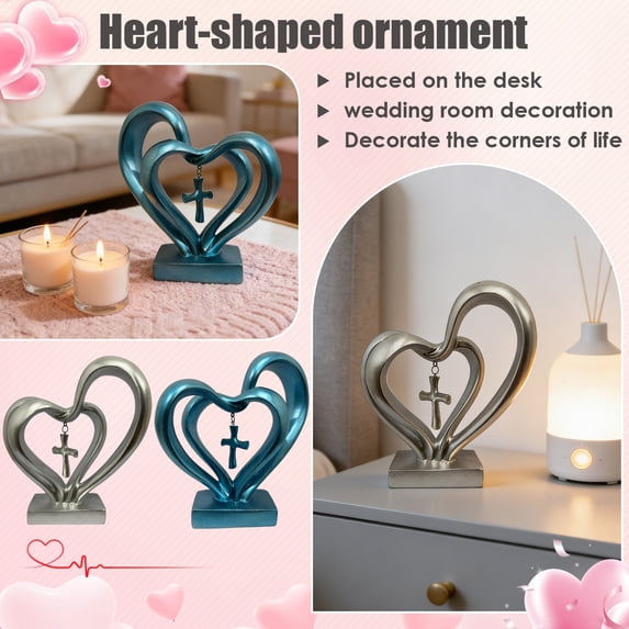 Faith-Centered Marriage Sculpture, Handmade Resin Heart Cross Statue ...