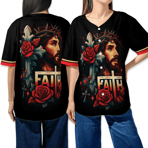 Faith Christian Baseball Jersey Shirt – Jesus Cross With Roses Graphic ...