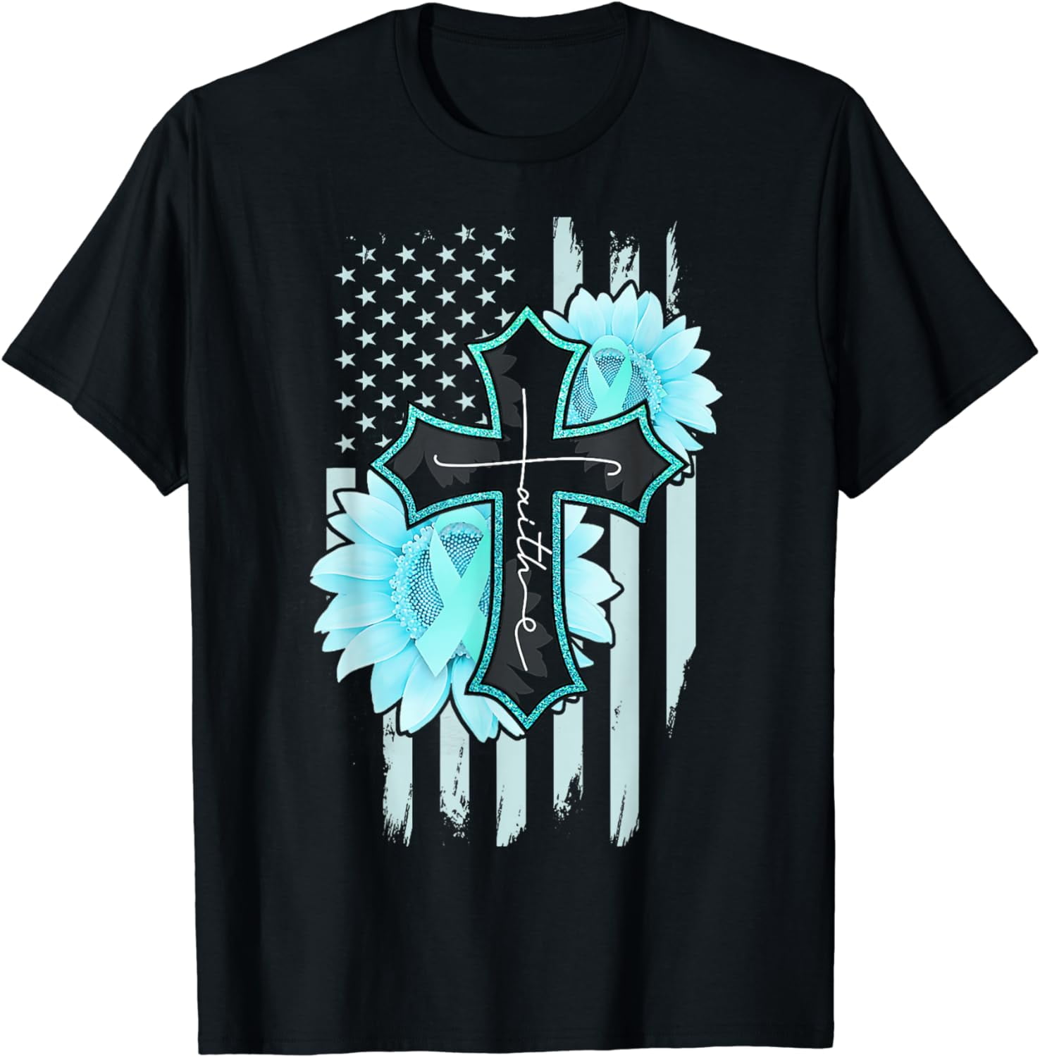 Faith Christian Cross Flower Cervical Cancer Awareness T-Shirt ...