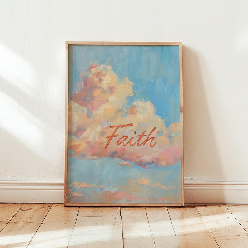 Faith Cloud Christian Wall Art Prints Trendy Oil Painting Prayer Board ...