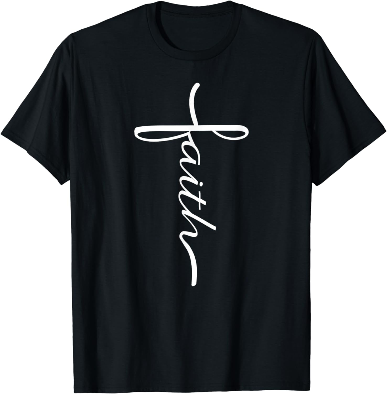 Faith Cross Artistic Cursive Script Shaped Word Matching T-Shirt ...