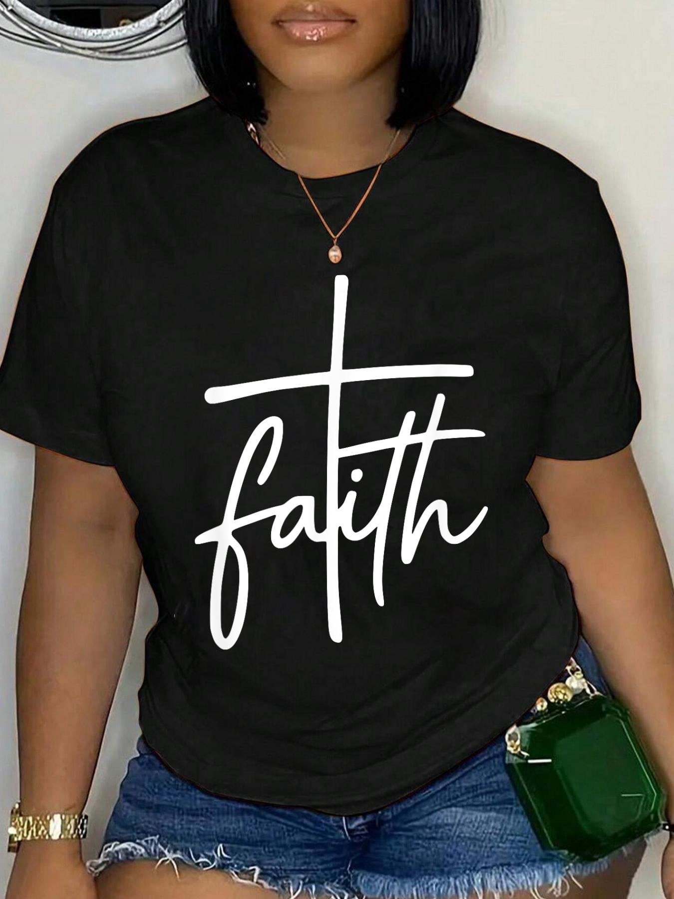 Faith Cross Christian Handwriting Style Religious Typography T-Shirt ...
