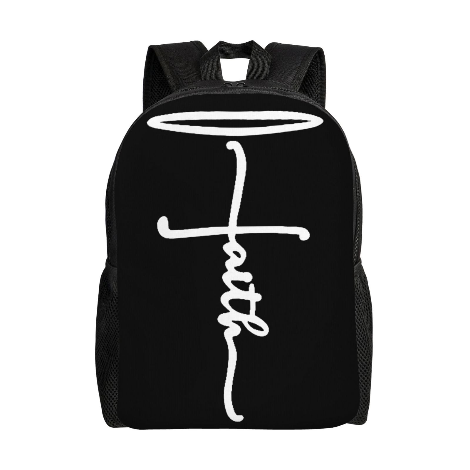 Faith Cross Script Christian Jesus Black Backpack for Women Men Laptop ...