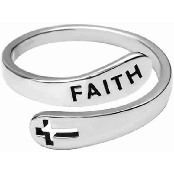 Faith Cross Sterling Silver Open Statement Rings Adjustable Minimalist ...