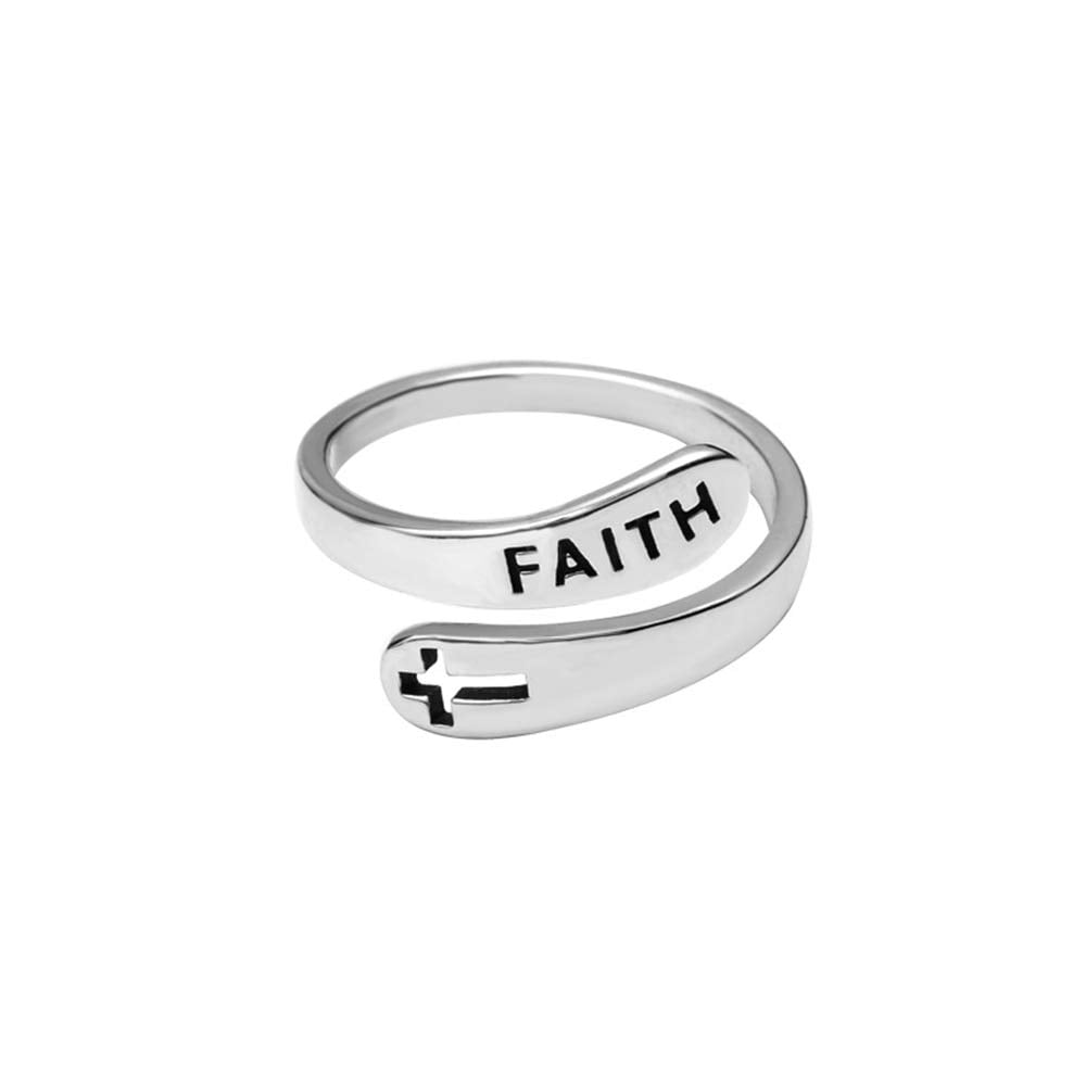 Faith Cross Sterling Silver Open Statement Rings Adjustable Minimalist ...