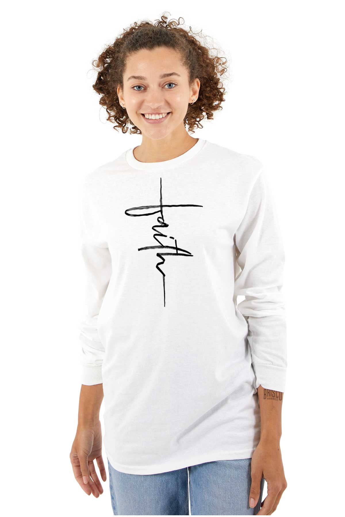 Faith Cursive Print Christian Women's Long Sleeve T Shirt Brisco Brands X - Walmart.com