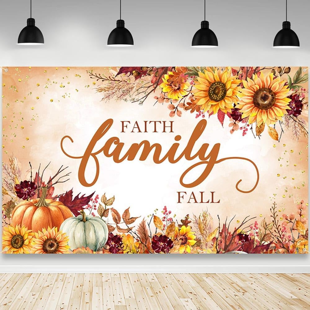Faith Family Fall Theme Beautiful Backdrop Pumpkin Sunflower Maple ...