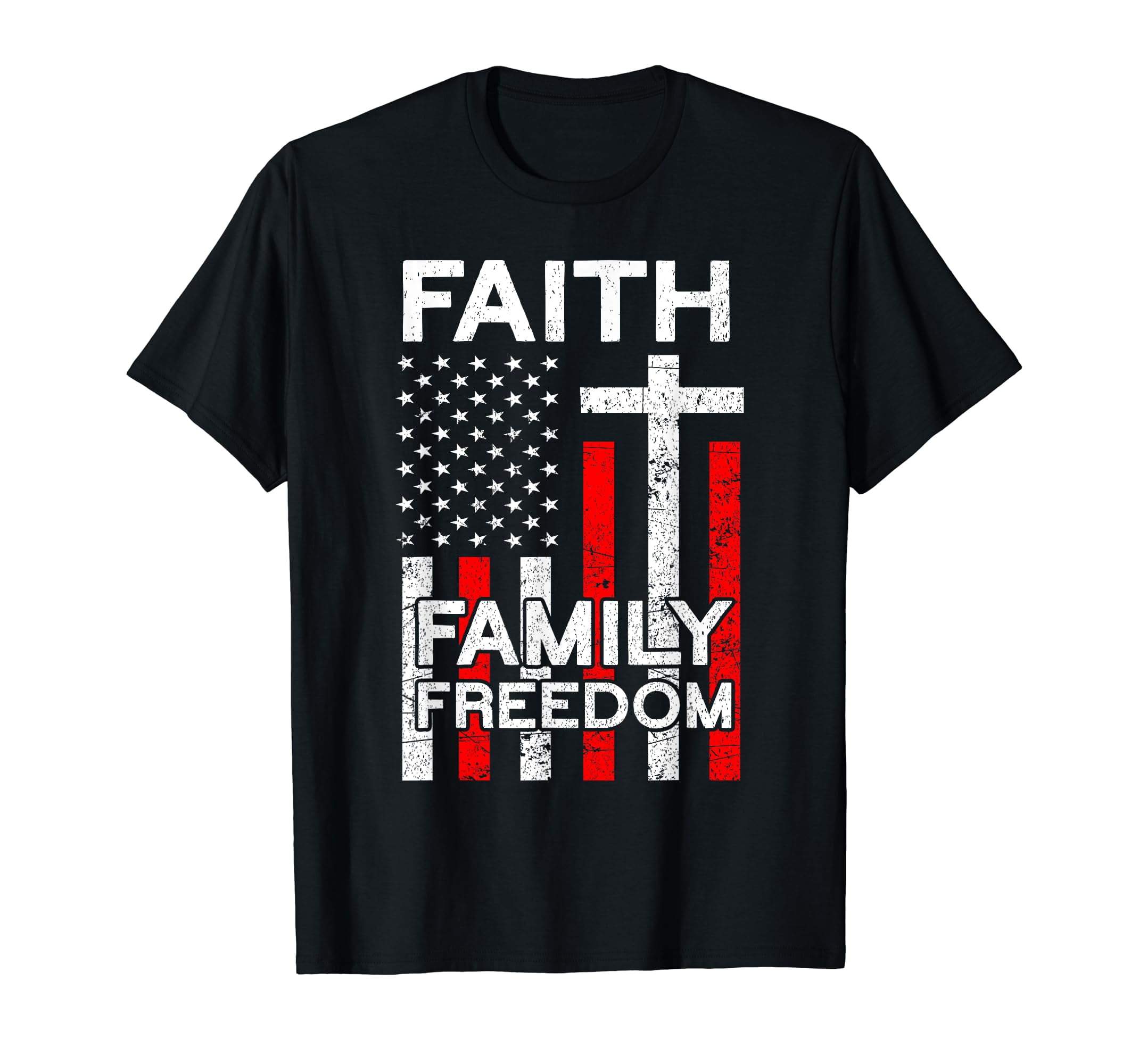 Faith Family Freedom | American Veterans Day Family Faith Black T-Shirt ...