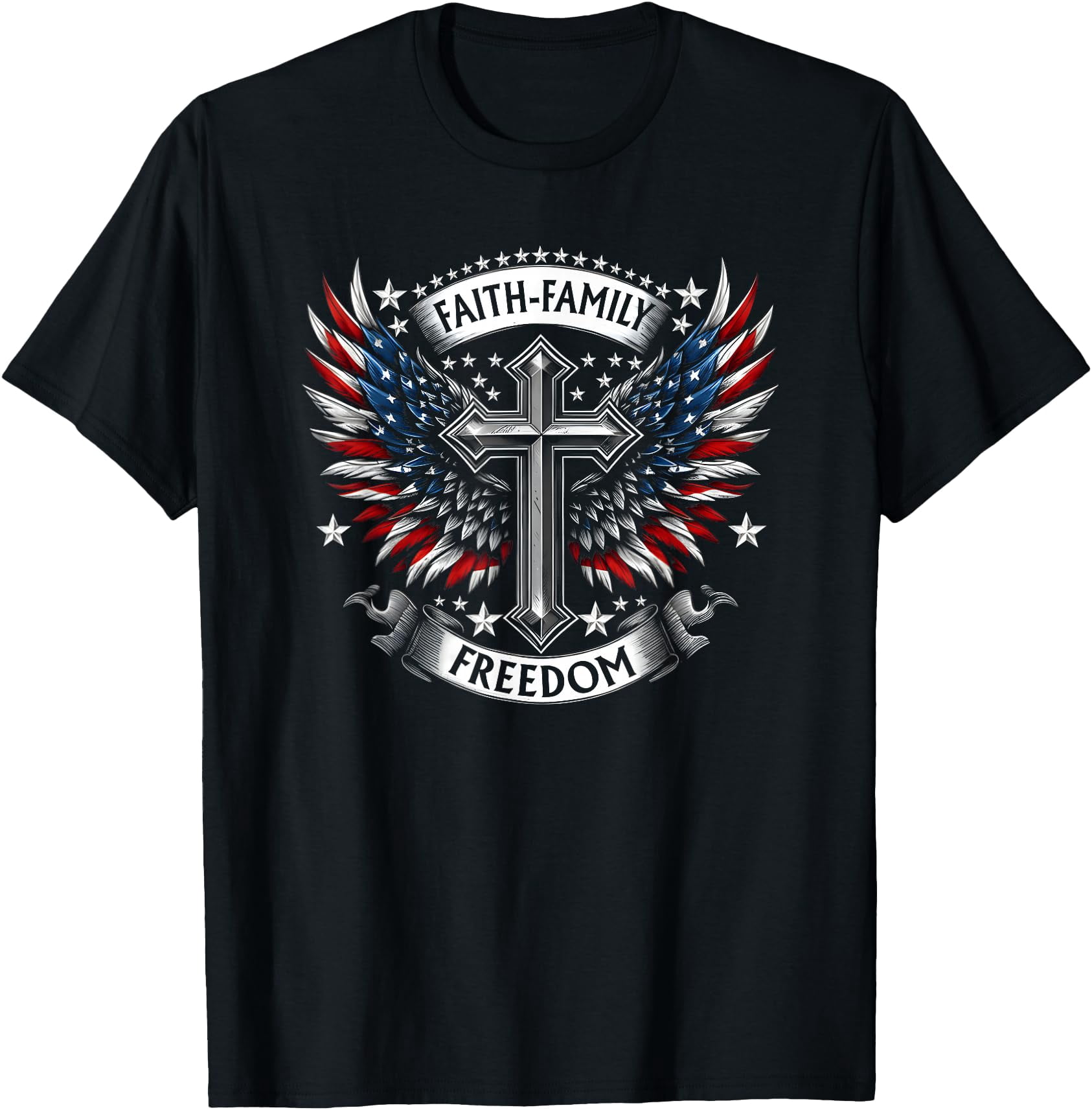 Faith Family Freedom Christian Shirt Patriotic Angel Wings Cross ...