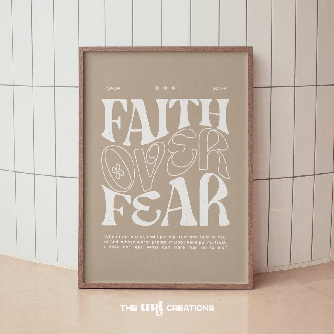 Faith Over Fear Christian Wall Art Beige, Minimalist Bible Verse Poster ...