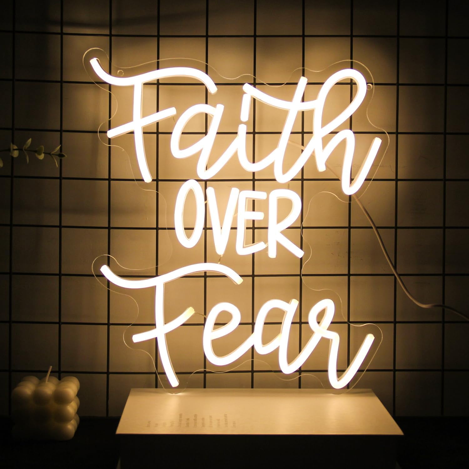 Faith Over Fear Neon Sign Neon Light Christian Signs for Wall Dimmable ...
