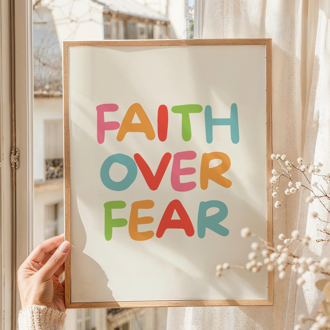 Faith Over Fear Print, Christian Nursery Decor, Christian Colorful ...