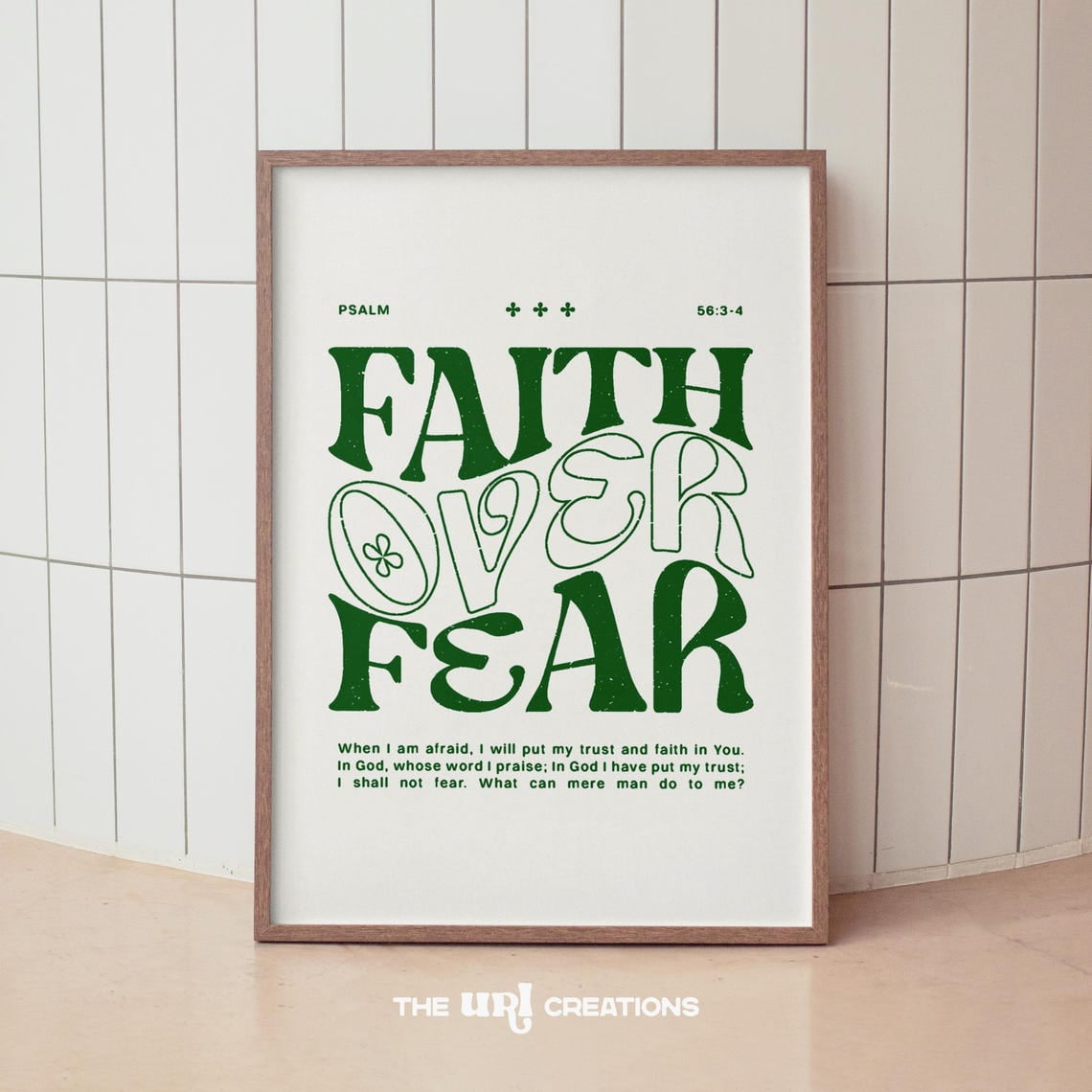 Faith Over Fear Print, Retro Christian Wall Art Green, Bible Verse ...