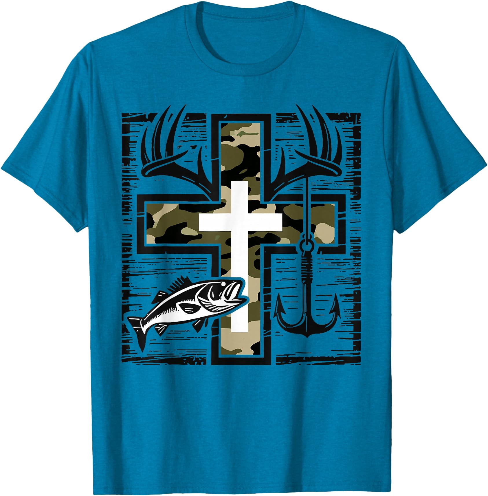 Faith Fishing Hunting Camo Cross with Hook Bass Graphic T-Shirt for ...