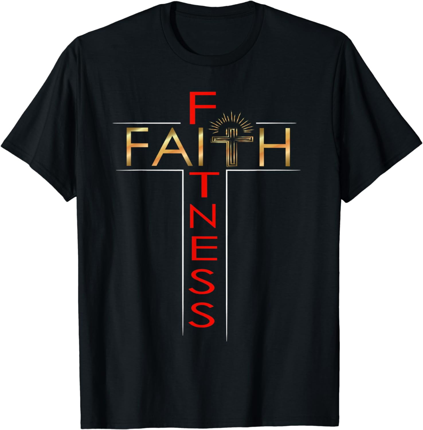 Faith Fitness Cross Christian Workout Modern Gym T-Shirt - Walmart.com