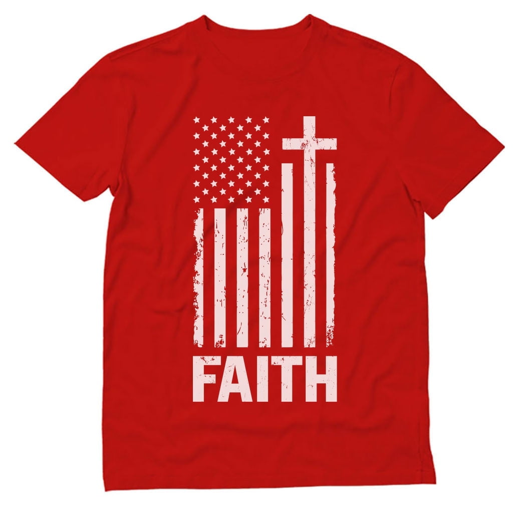 Faith & Freedom American Flag Patriotic Christian T-Shirt - Distressed ...