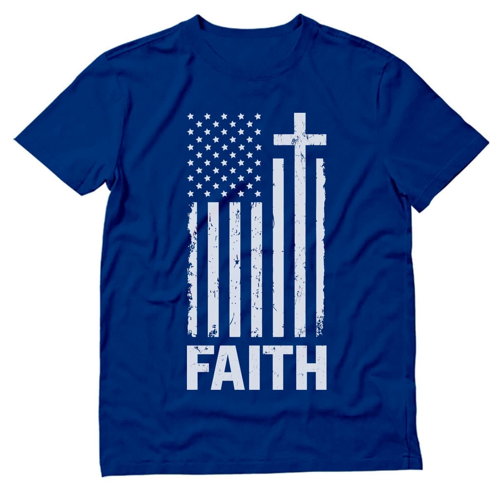 Faith & Freedom American Flag Patriotic Christian T-Shirt - Distressed ...
