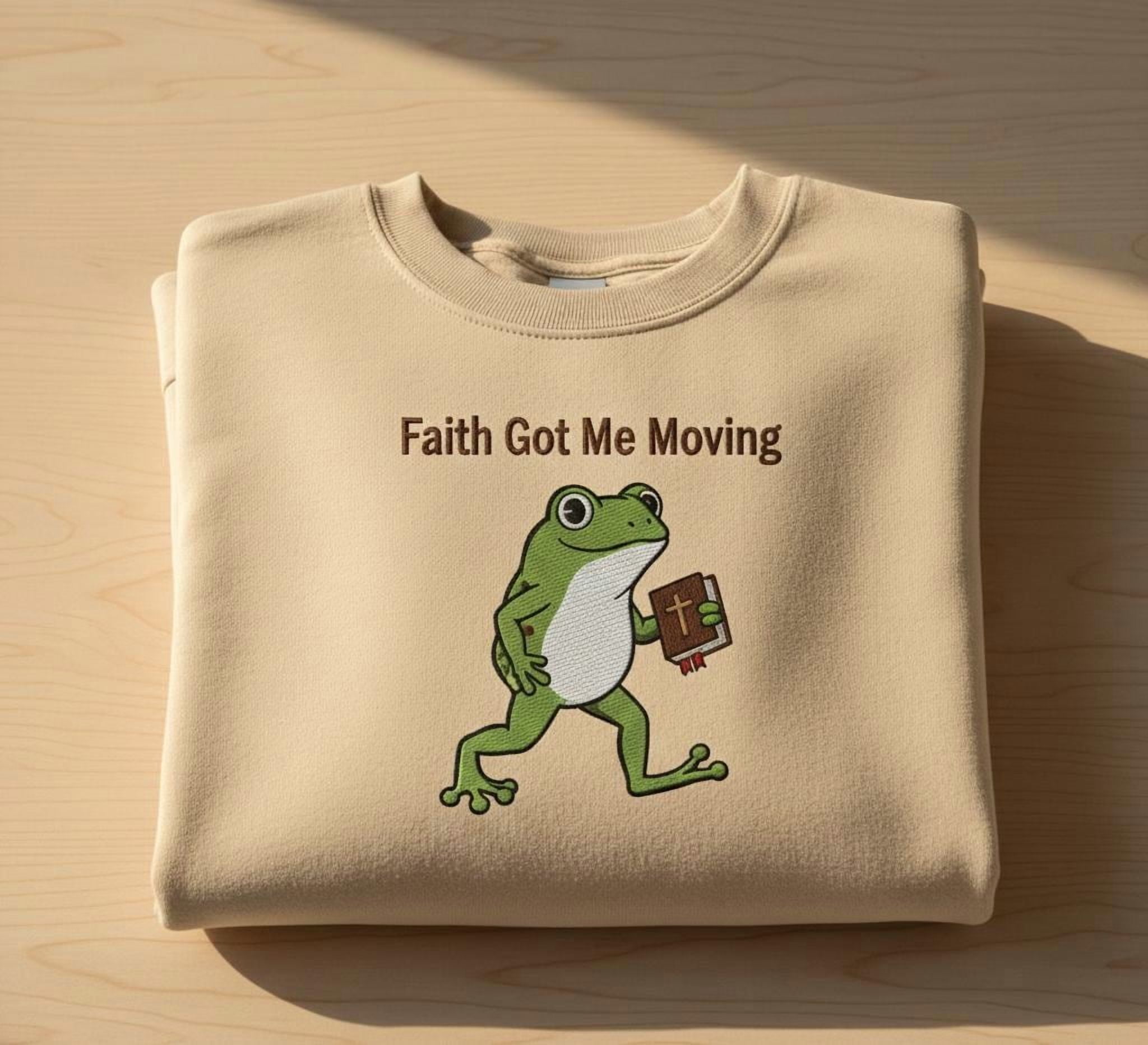 Faith Got Me Moving Embroidered Sweatshirt, Christian Frog Hoodie ...
