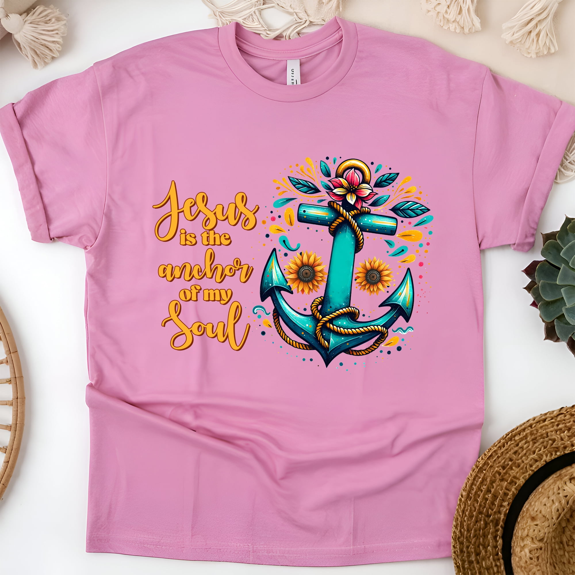 Faith Graphic Tee with Anchor and “Jesus is the Anchor” Quote, Azalea ...