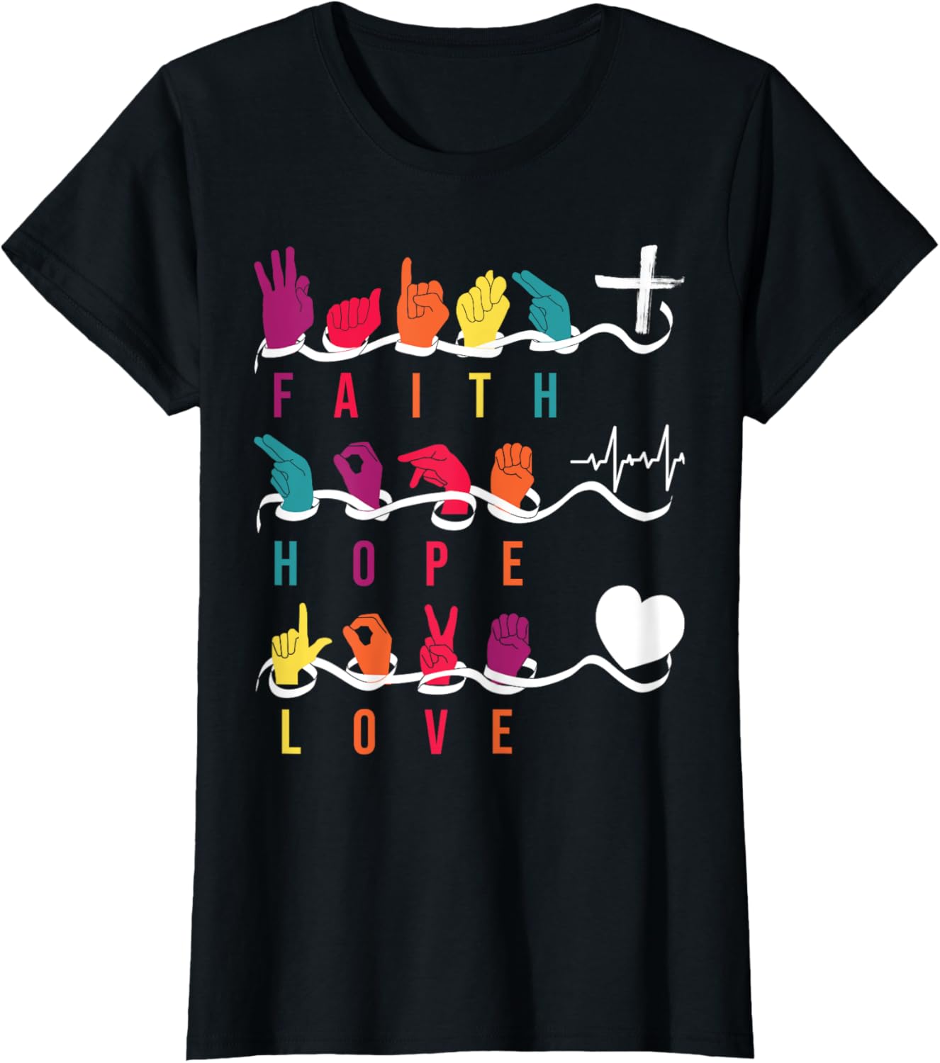 Faith Hope Love ASL American Sign Language T-ShirtMen and women, Black ...