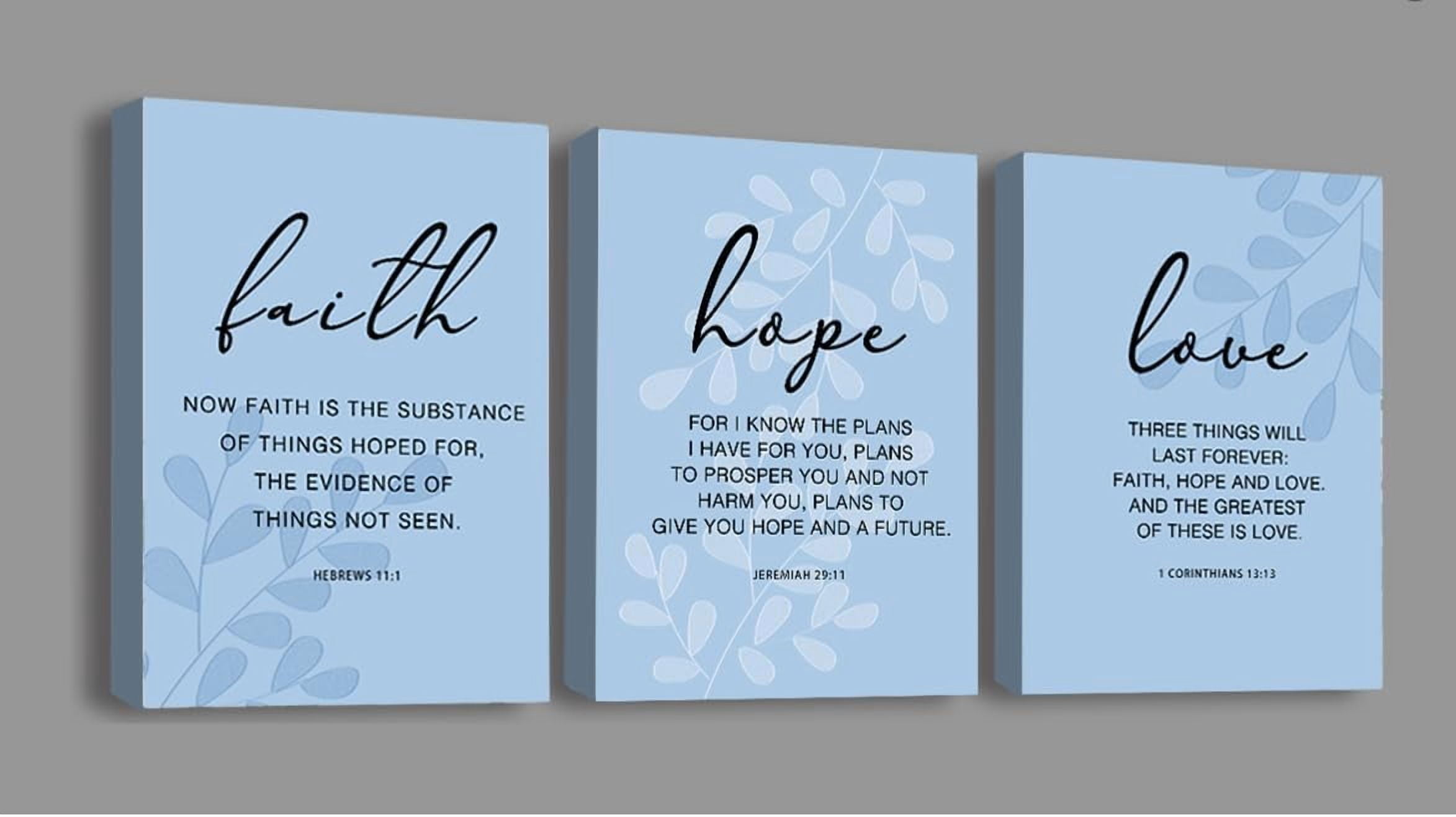 Faith, Hope & Love Bible Verse Inspirational Wall Art， Christian Canvas ...