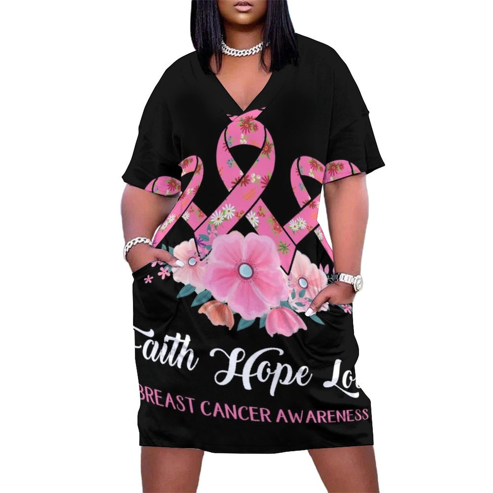 Faith Hope Love Breast Cancer Awareness Loose Pocket Dress Woman ...