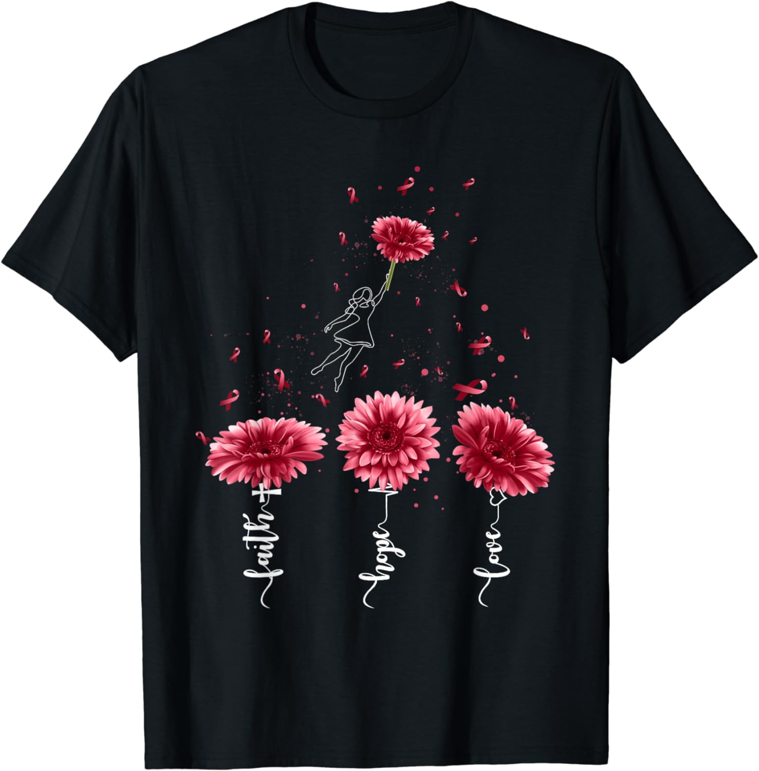 Faith Hope Love Burgundy Sunflower Brain Aneurysm Awareness T-Shirt ...