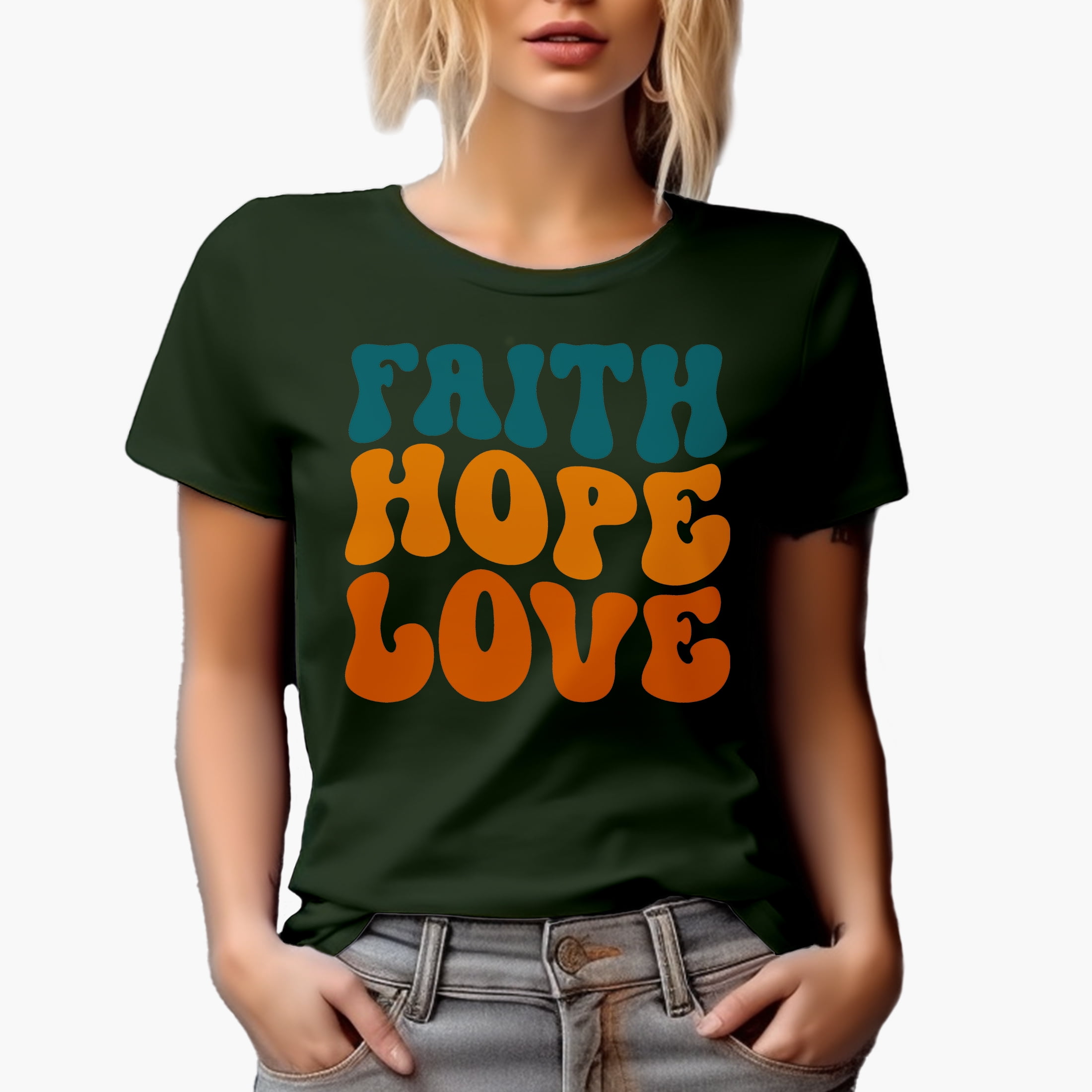 Faith Hope Love, Christian Themed, Groovy Retro Wavy Text Merch Gift ...