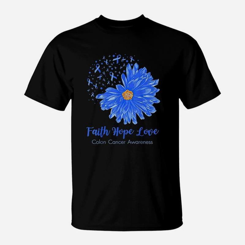 Faith Hope Love Colon Canker Awareness Flower Blue TShirt - Walmart.com