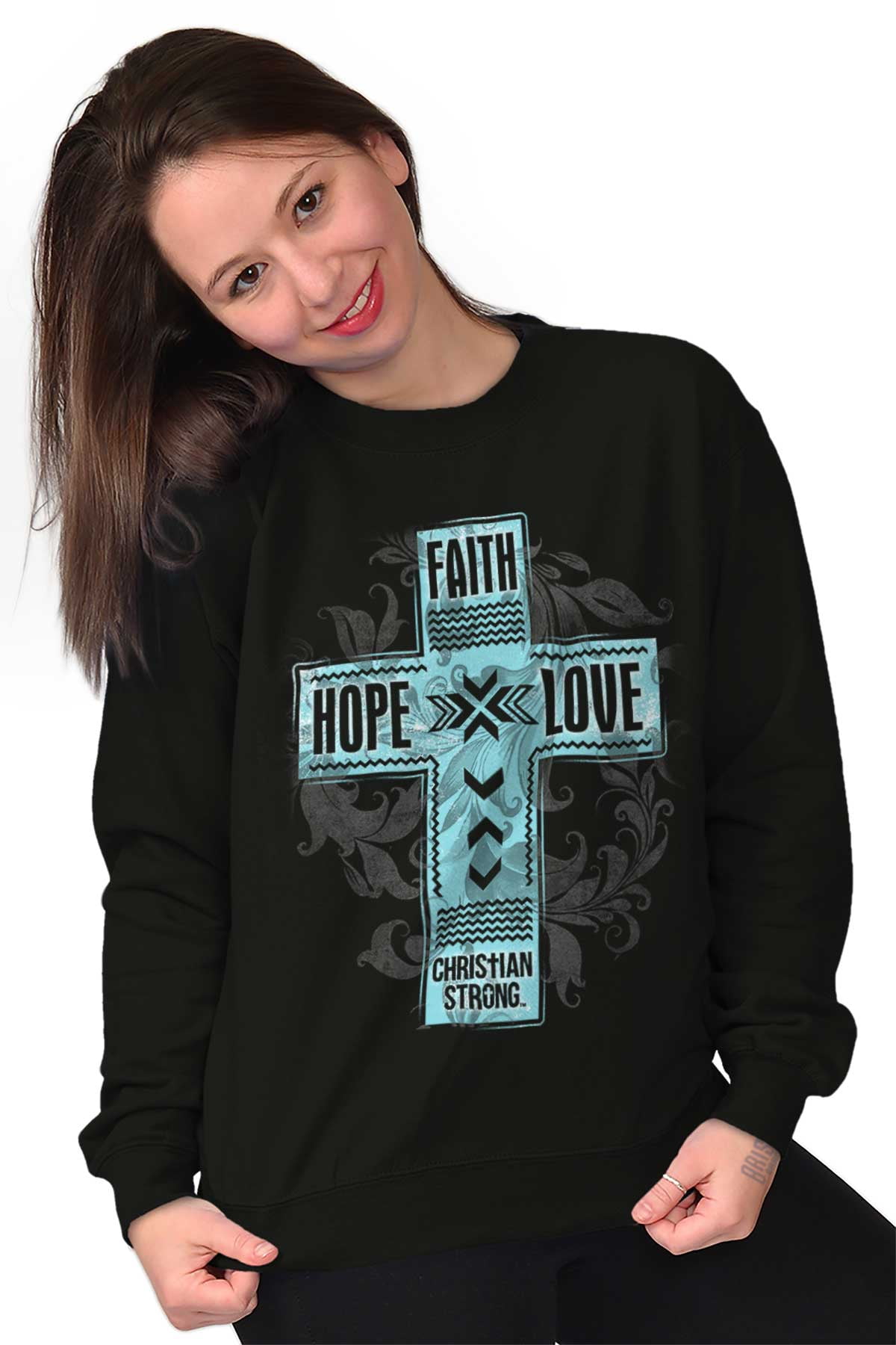 Faith Hope Love Cross Christian Women Plus Size Crewneck Sweatshirt ...