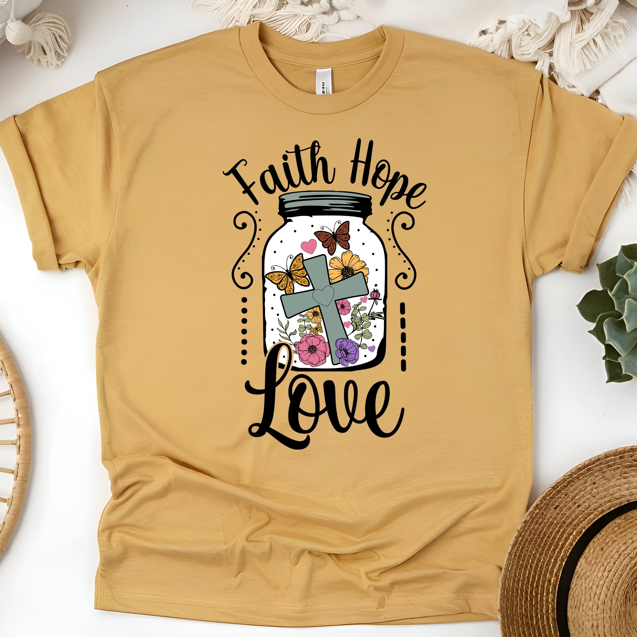 Faith Hope Love Cross T-Shirt | Christian Floral Mason Jar Tee for ...