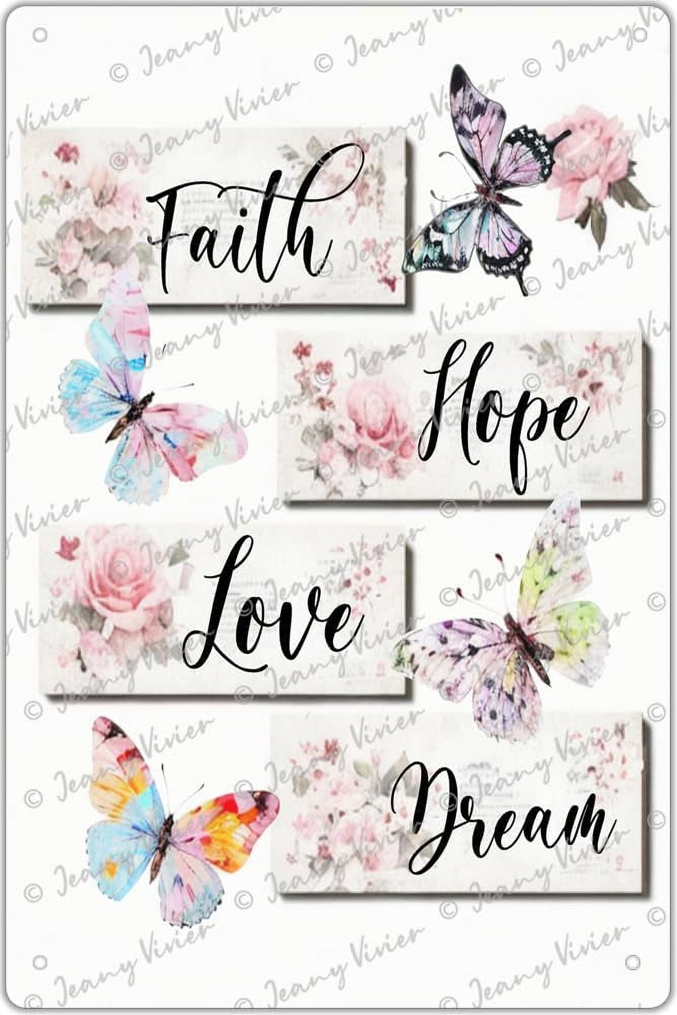 Faith Hope Love Dream Metal Sign Elegant Spring Butterfly Tin Sign Iron ...