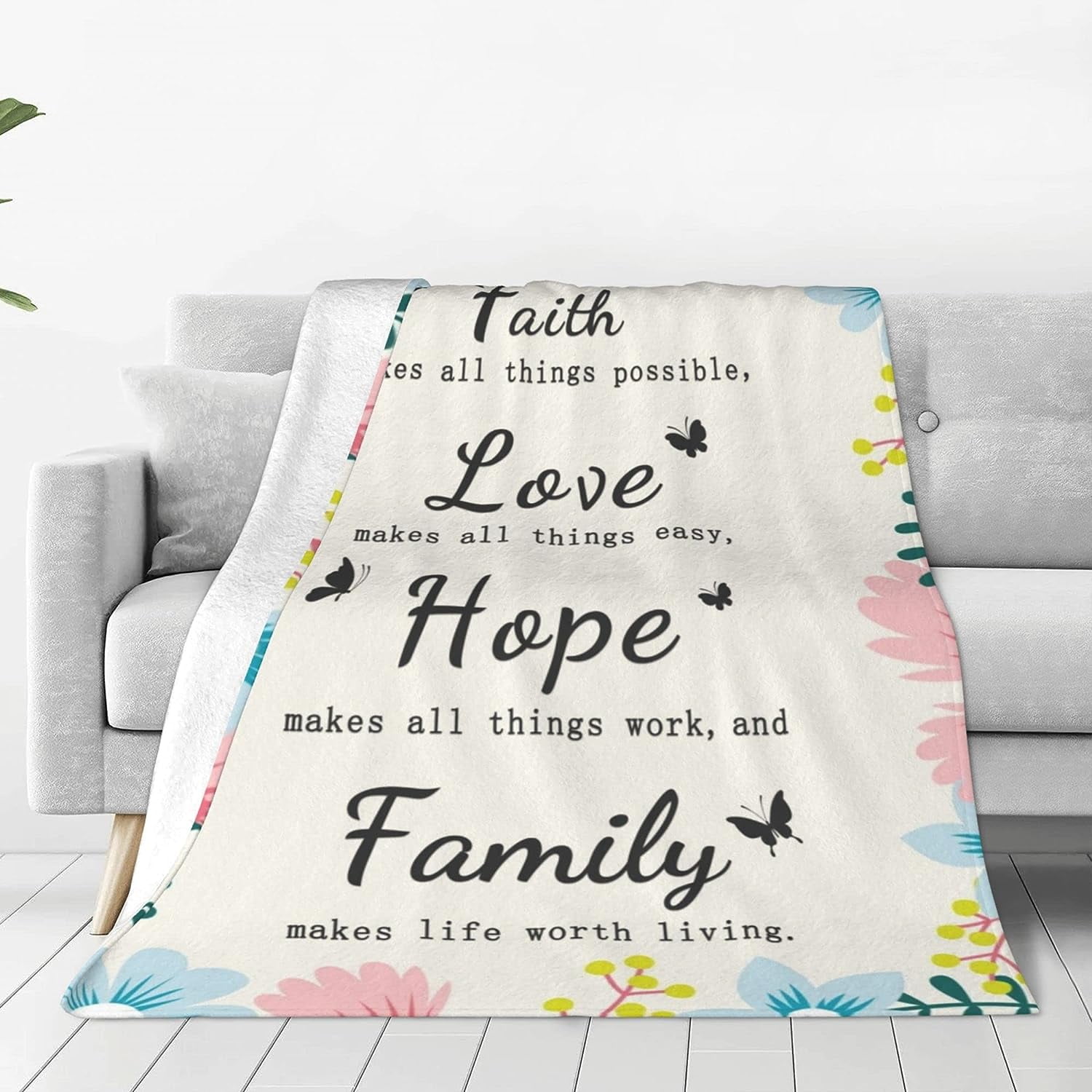Faith Hope Love Family Blanket Bible Verse Throw Blankets Travel ...